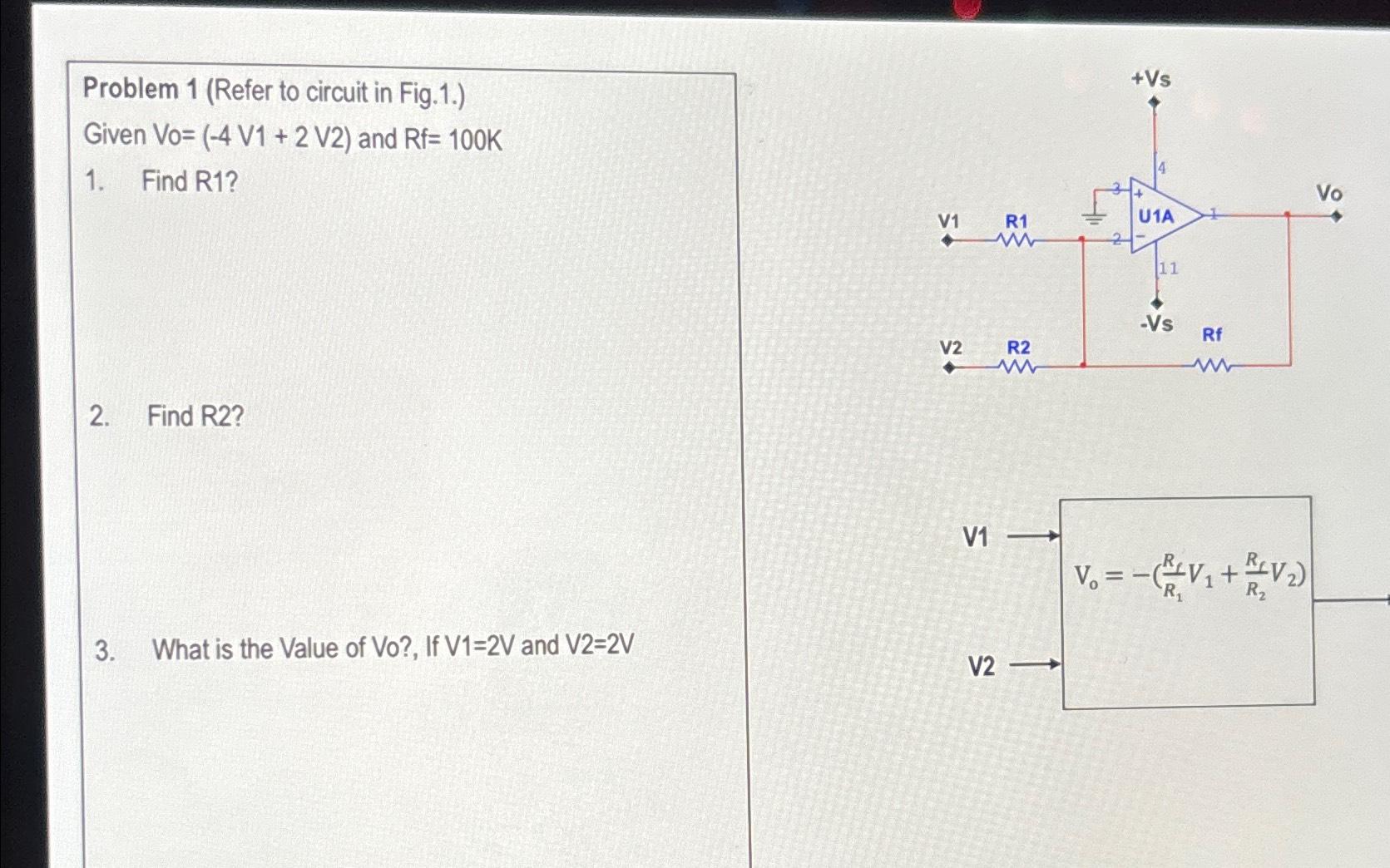 Problem 1 (Refer to circuit in Fig.1.)Given | Chegg.com