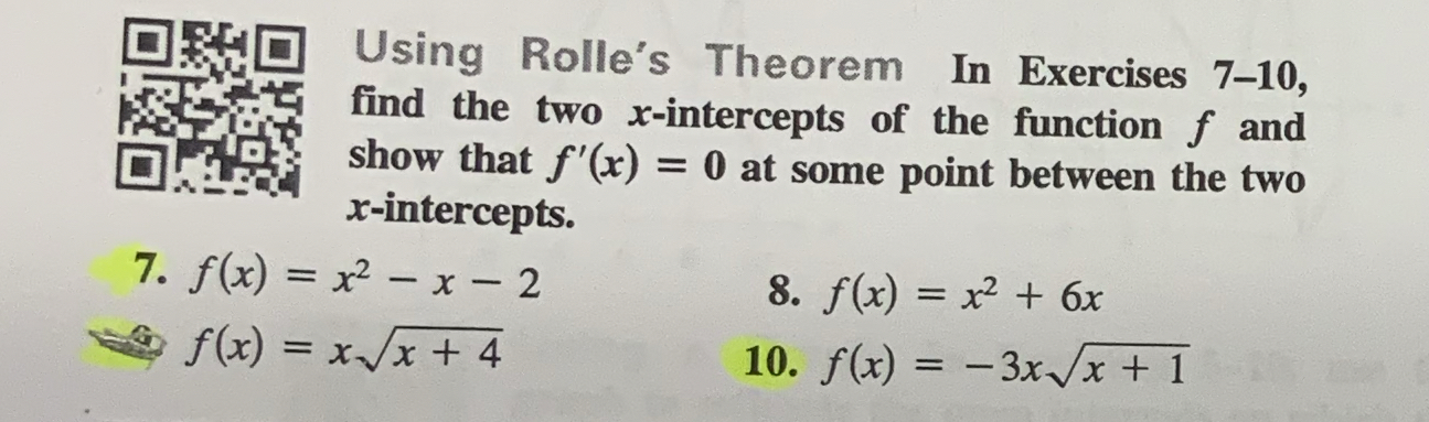 Solved Using Rolle's Theorem In Exercises 7-10, ﻿find the | Chegg.com