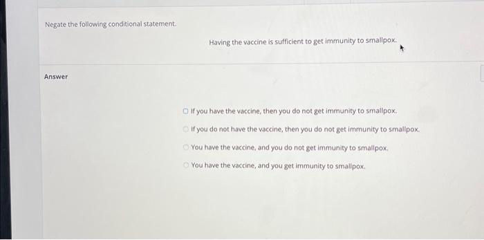 Solved Negate the following conditional statement. Having | Chegg.com