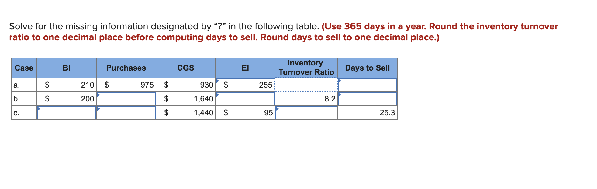 Solved Solve for the missing information designated by "?" | Chegg.com