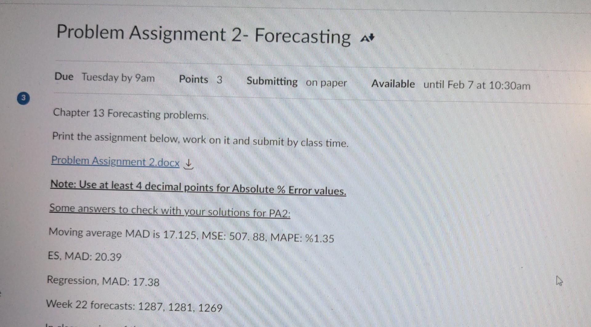 Solved Chapter 13 Forecasting problems. Print the assignment | Chegg.com