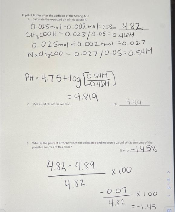 Solved E pH of Buffer after the addition of the strong base | Chegg.com