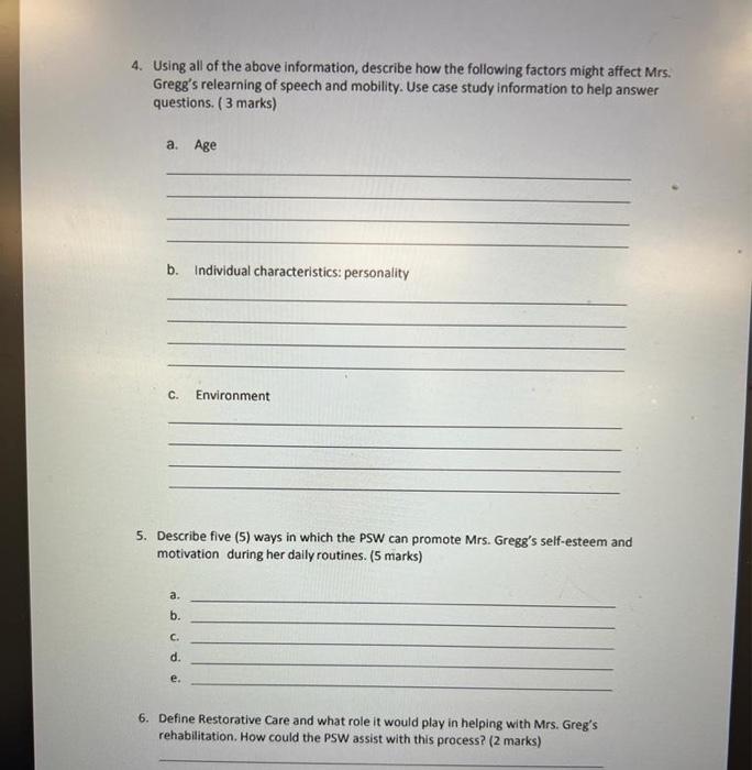 Mrs. Gregg is a 55 -year-old widow who has had an | Chegg.com