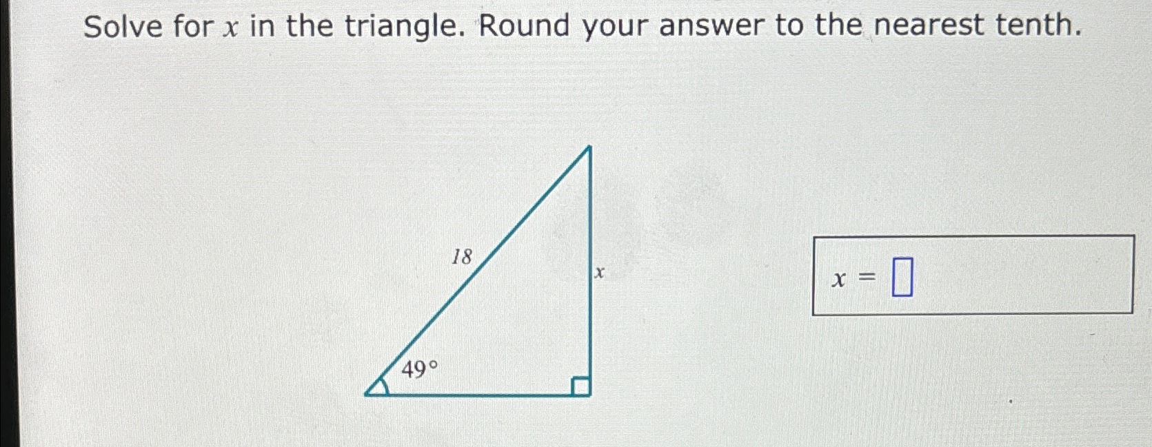 Solved Solve for x ﻿in the triangle. Round your answer to | Chegg.com