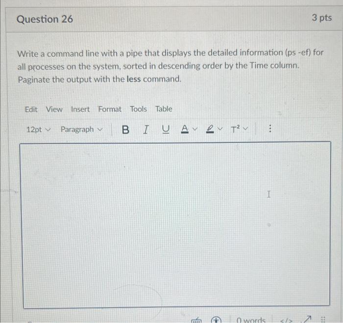 Solved Write a command line with a pipe that displays the | Chegg.com
