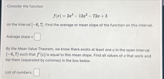 Solved Consider the function f(x)=2x3−12x2−72x+3 on the | Chegg.com