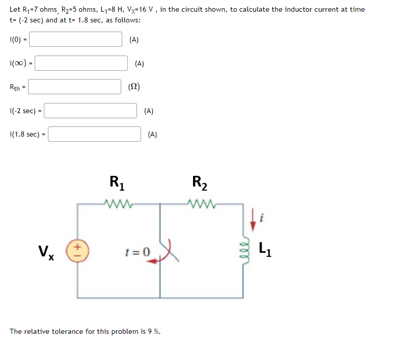 Solved Let R1=7 ﻿ohms, R2=5 ﻿ohms, L1=8H,Vx=16V, ﻿in the | Chegg.com