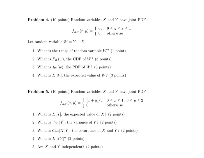 Solved Problem 4. (10 points) Random variables X and Y have | Chegg.com