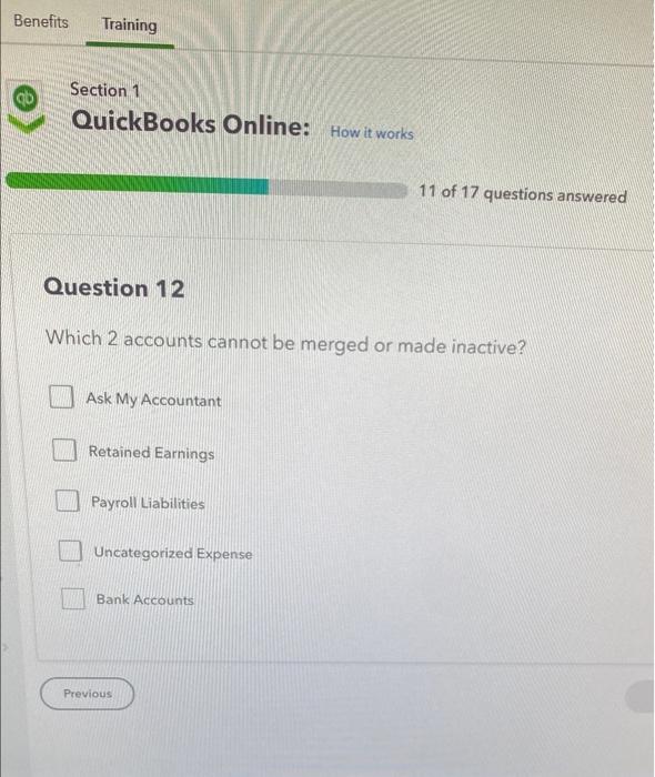 Solved Benefits Training Section 1 QuickBooks Online: How it | Chegg.com