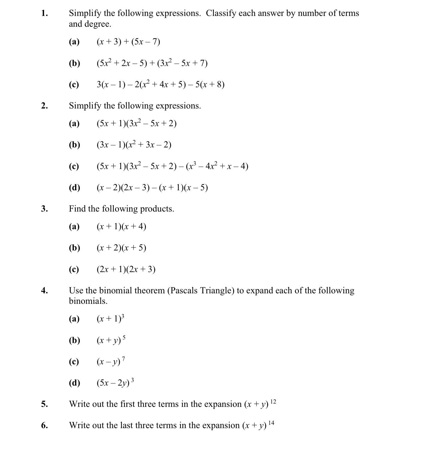 Solved Simplify the following expressions. Classify each | Chegg.com