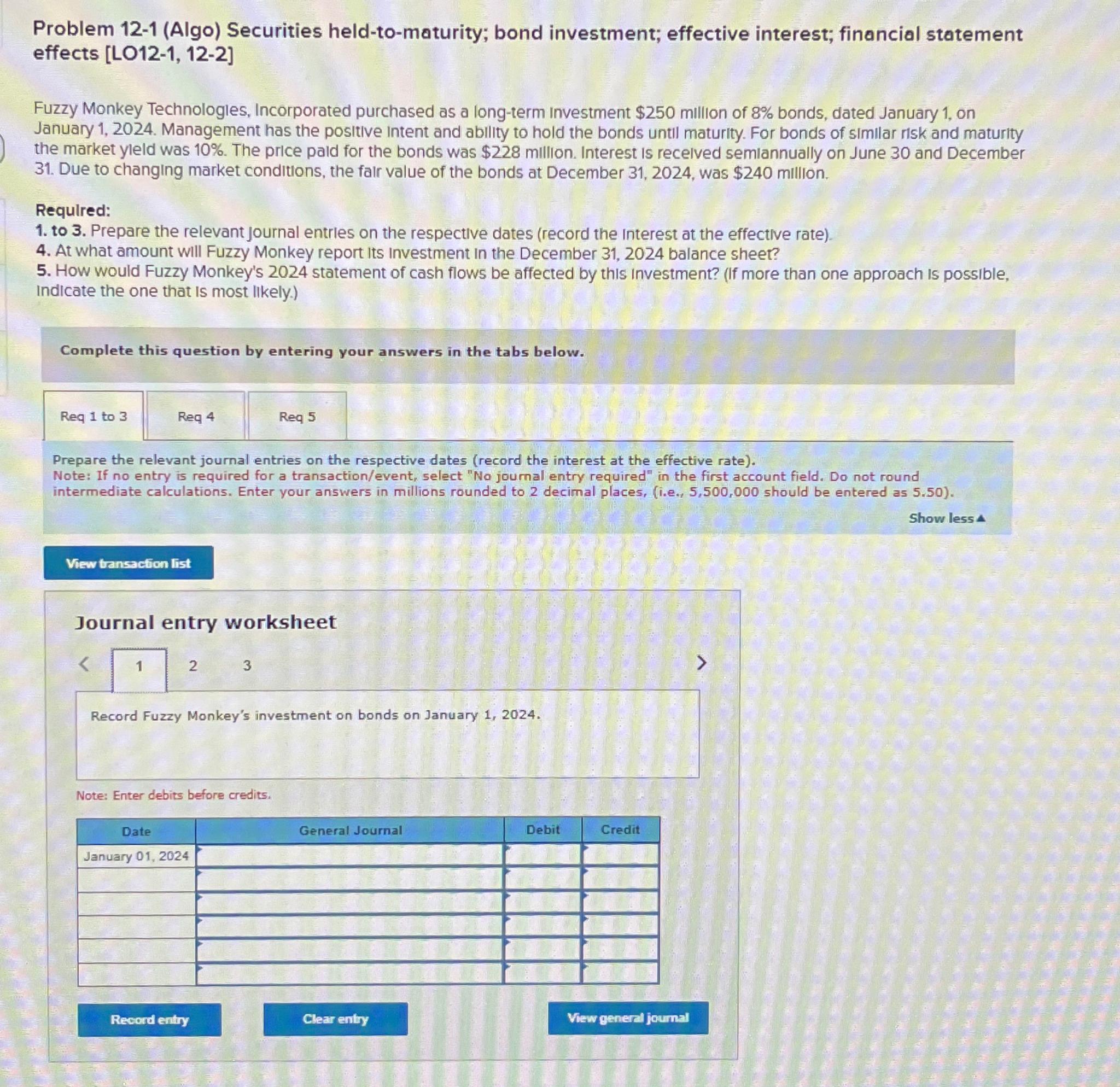 Solved Problem 12-1 (Algo) ﻿Securities held-to-maturity; | Chegg.com