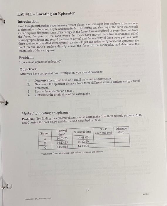 Solved Lab \#11 - Locating an Epicenter Introduction: Even | Chegg.com