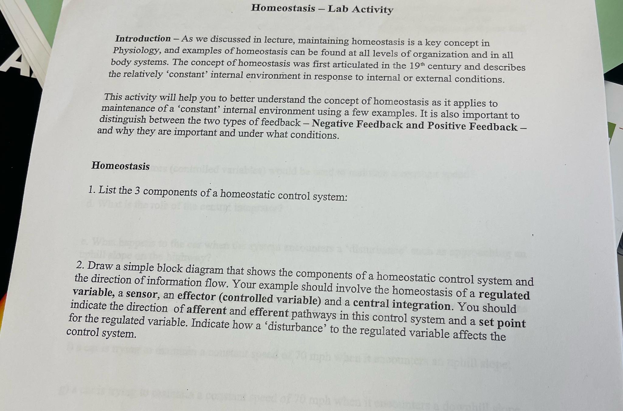 Solved Homeostasis - ﻿Lab ActivityIntroduction - ﻿As we | Chegg.com
