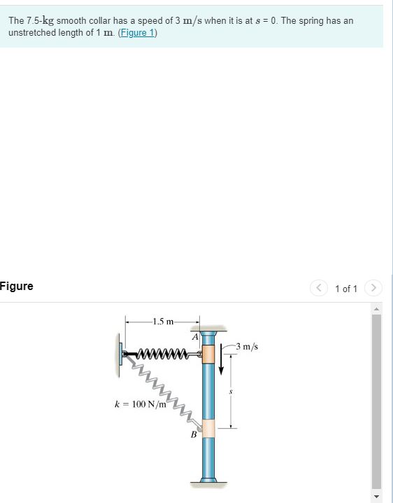Solved The 7.5kg ﻿smooth collar has a speed of 3ms ﻿when it | Chegg.com