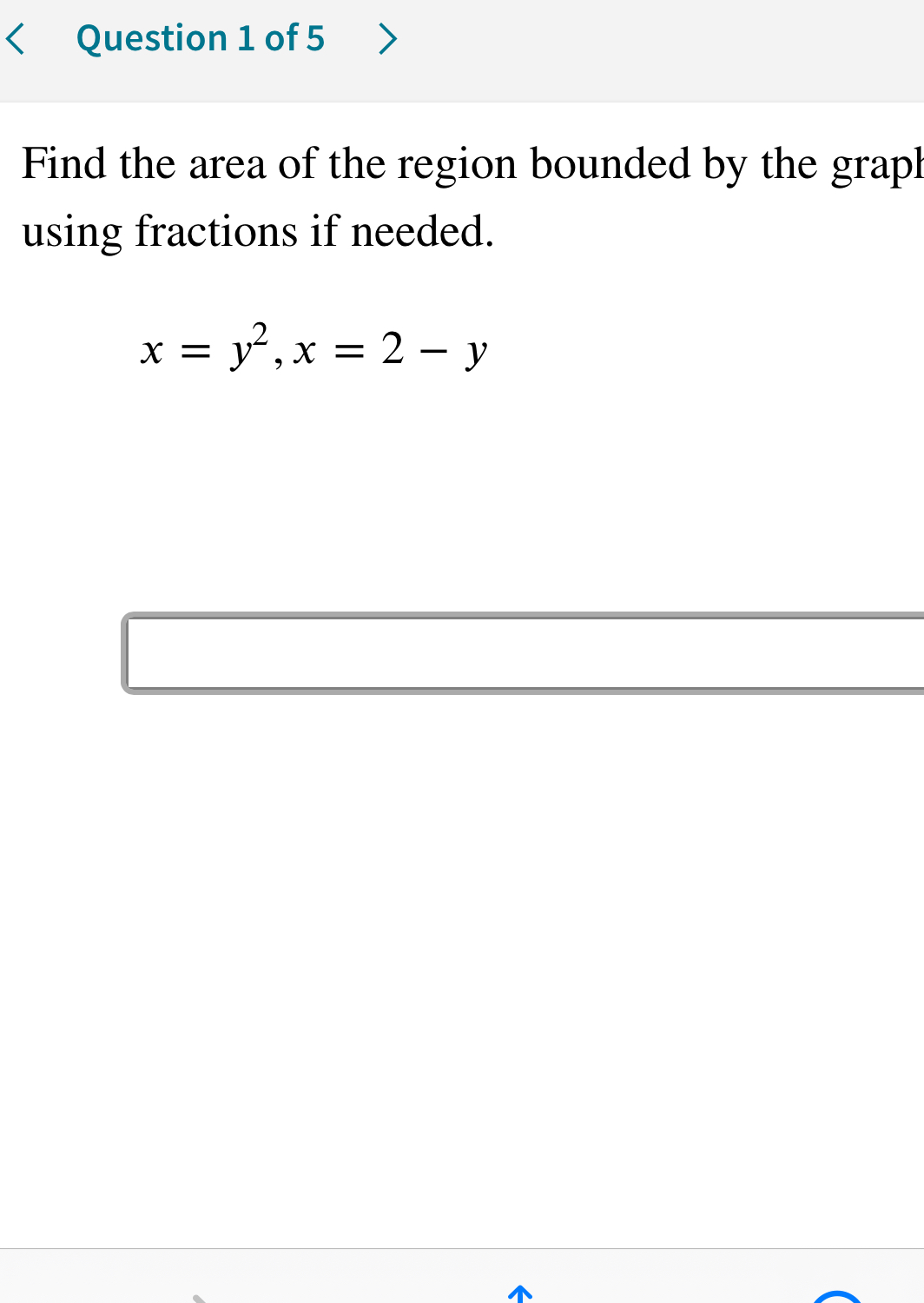 Solved Question 1 ﻿of 5Find the area of the region bounded | Chegg.com