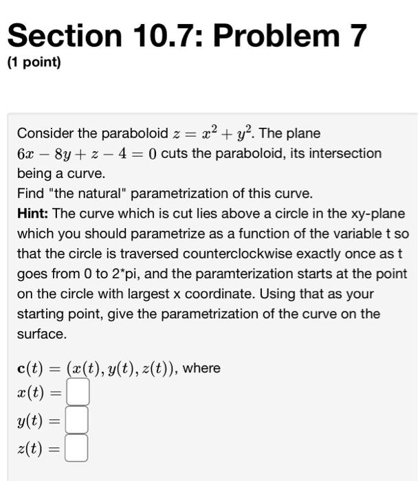 Solved Section 10.7: Problem 7 (1 point) Consider the | Chegg.com