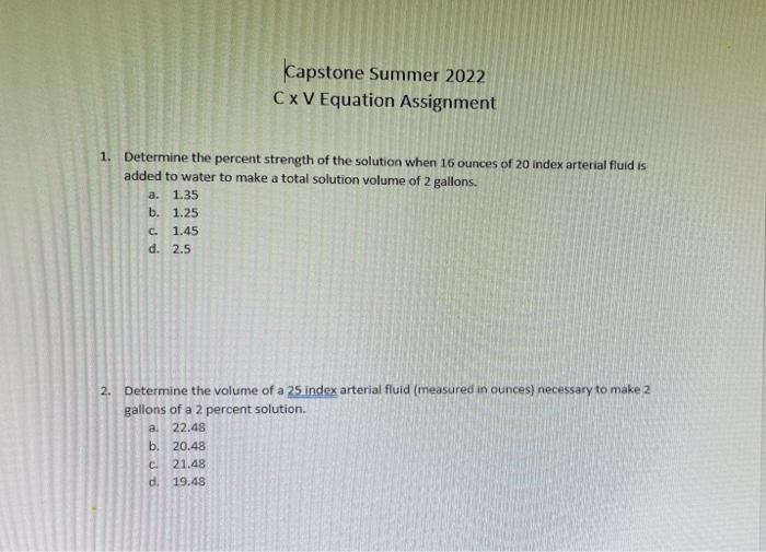 Solved Capstone Summer 2022 C x V Equation Assignment 1. | Chegg.com