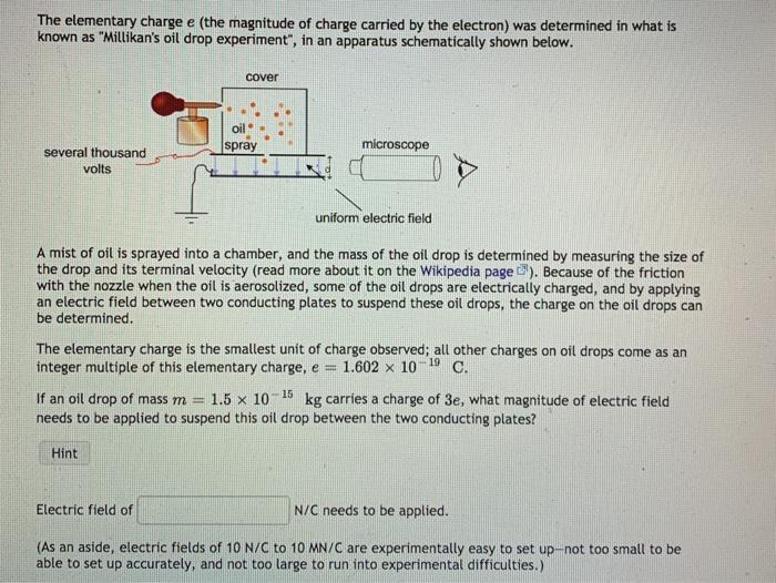 Solved The elementary charge e (the magnitude of charge | Chegg.com