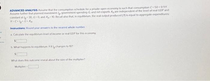 Solved ADVANCED ANALYSIS Assume that the consumption | Chegg.com
