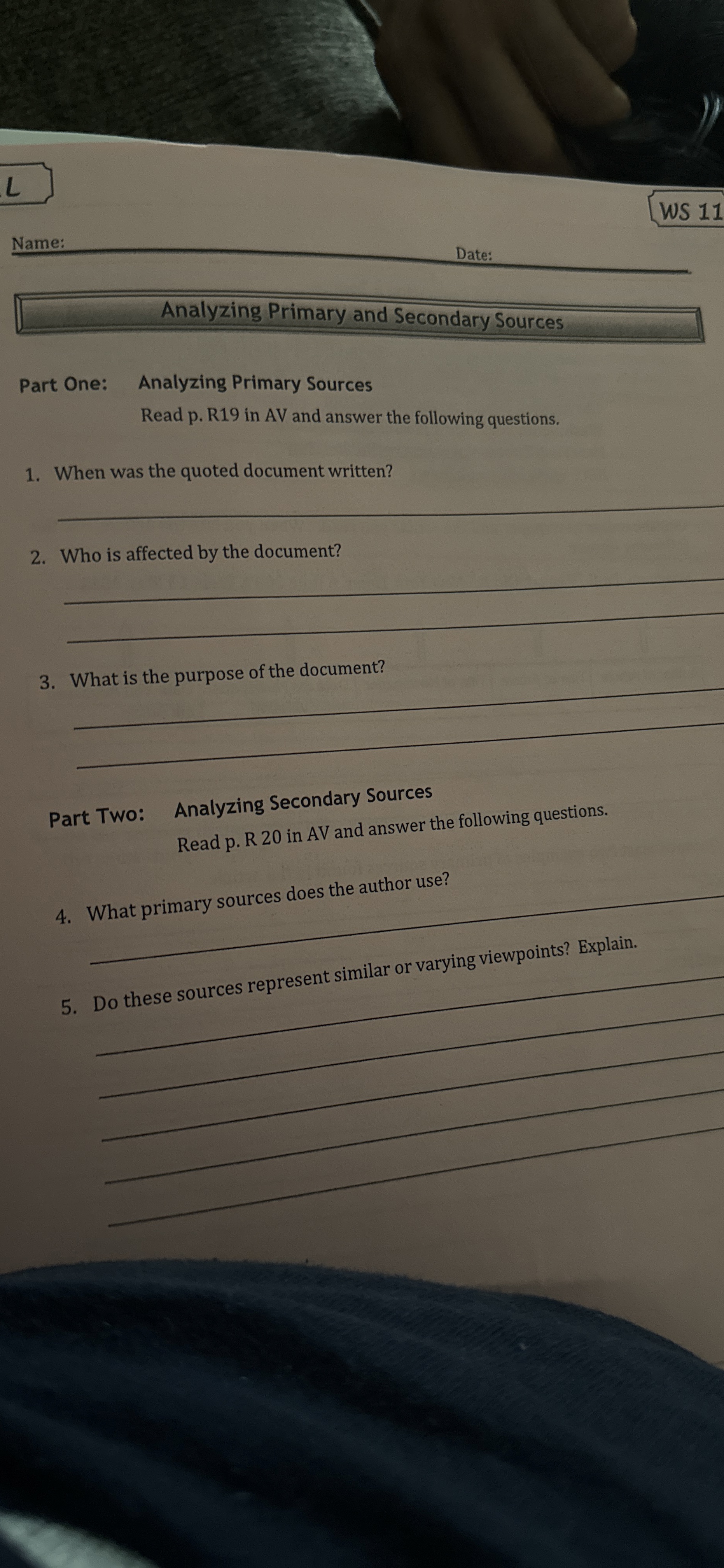 LWS 11Name: ,Date:Analyzing Primary and Secondary | Chegg.com