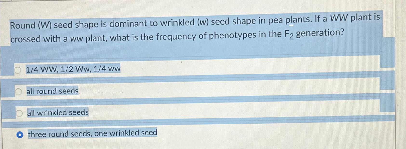 Solved Round (W) ﻿seed shape is dominant to wrinkled (w) | Chegg.com