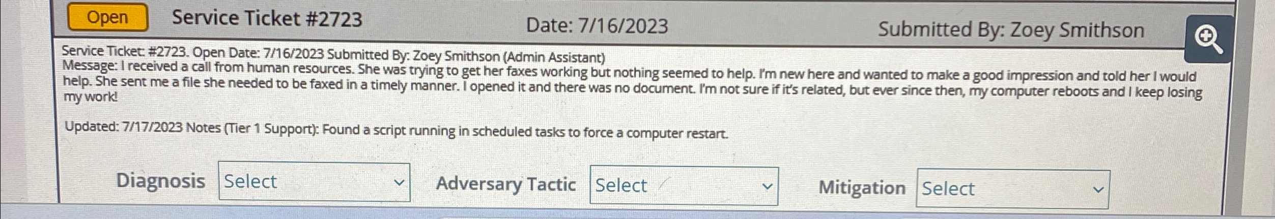 Solved Service Ticket #2723Date: 7/16/2023Submitted By: Zoey | Chegg.com