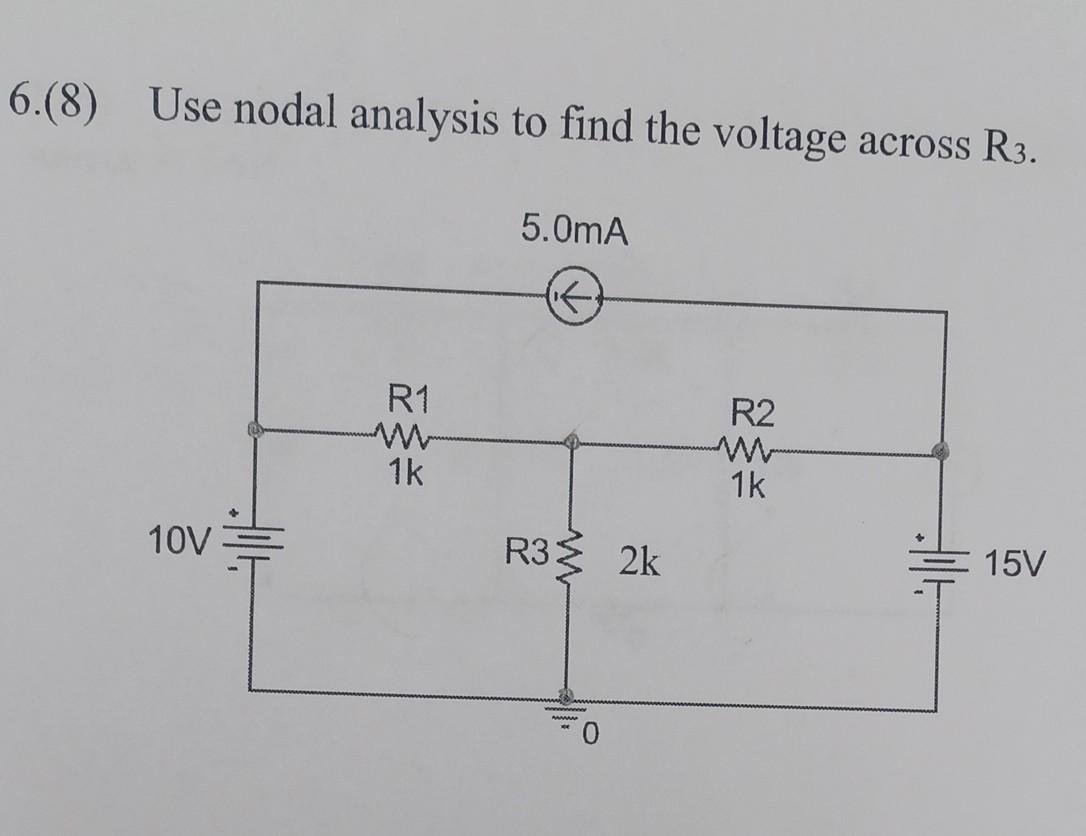 Solved 6.(8) Use nodal analysis to find the voltage across | Chegg.com