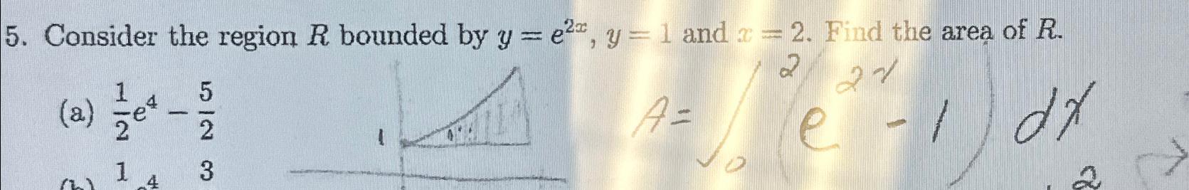 Solved Consider the region R ﻿bounded by y=e2x,y=1 ﻿and x=2. | Chegg.com