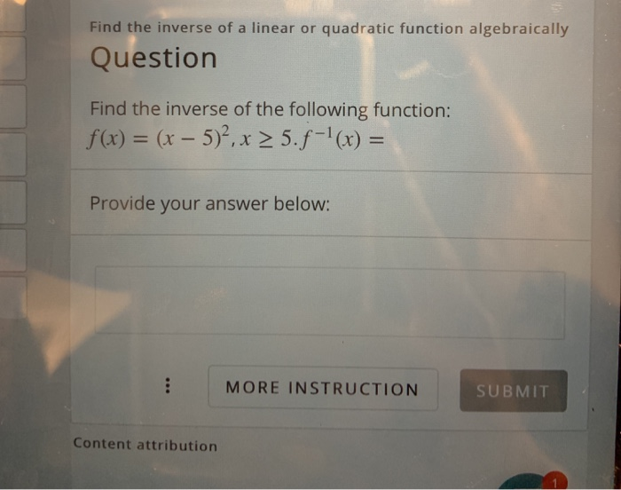 Solved Find the inverse of a linear or quadratic function | Chegg.com