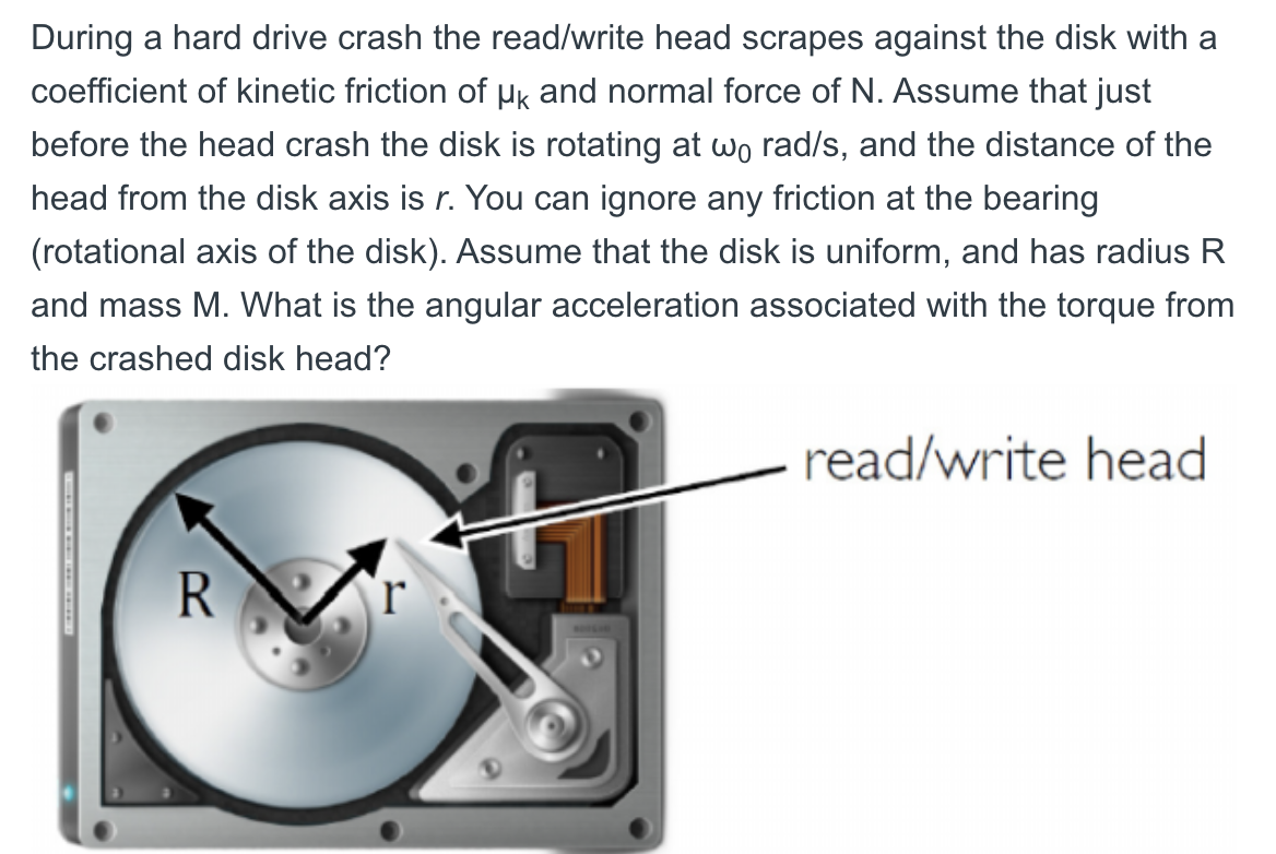 Solved During a hard drive crash the read/write head scrapes | Chegg.com