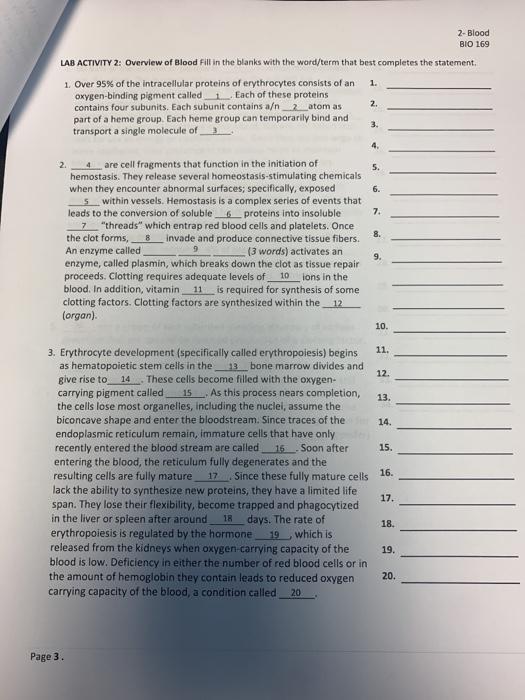 Solved 2- Blood BIO 169 LAB ACTIVITY 2: Overview of Blood | Chegg.com