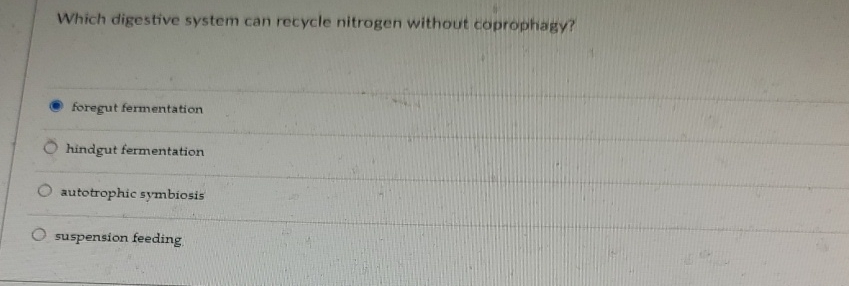 Solved Which digestive system can recycle nitrogen without | Chegg.com