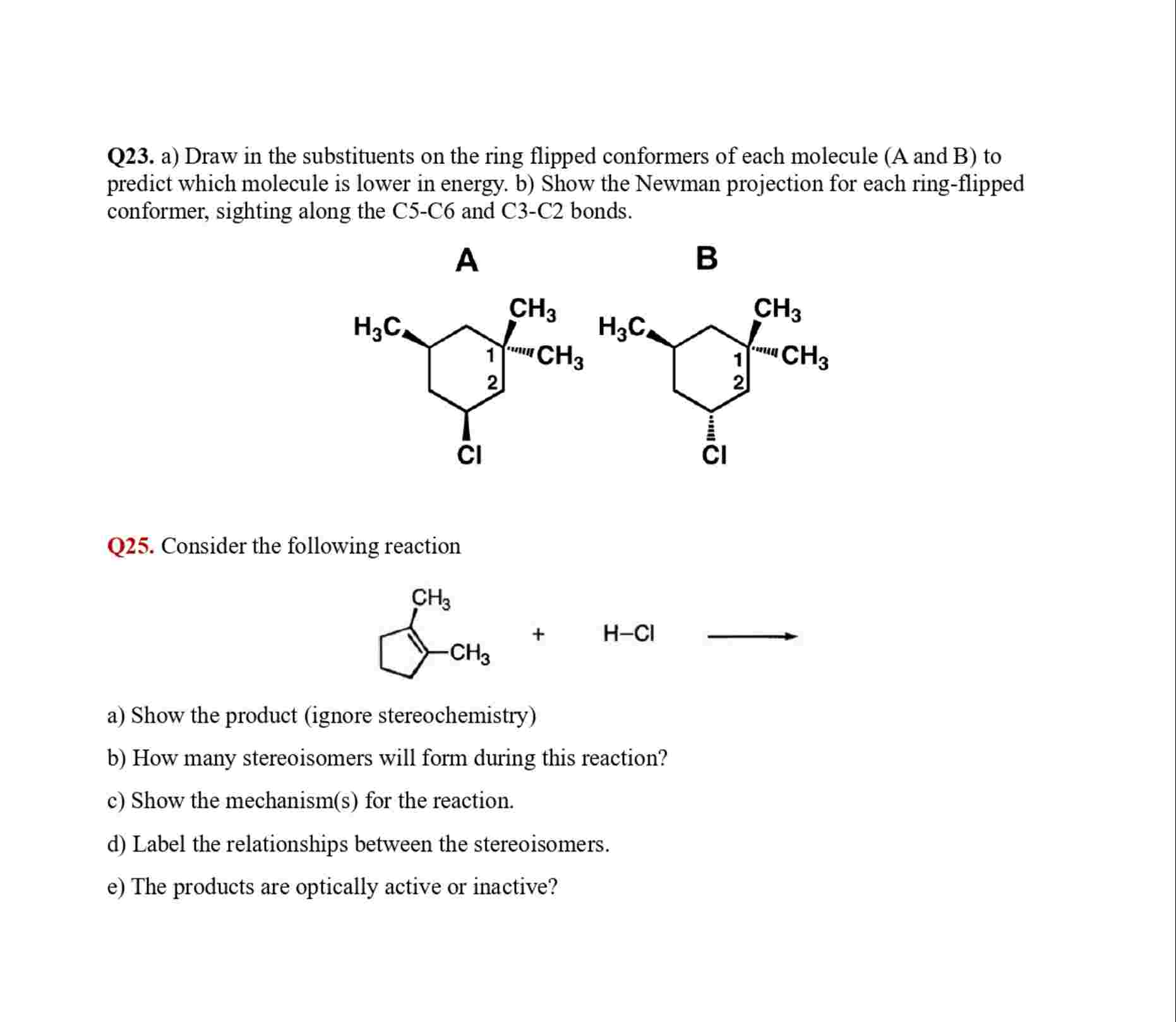 Solved Q23. ﻿a) ﻿Draw in the substituents on the ring | Chegg.com