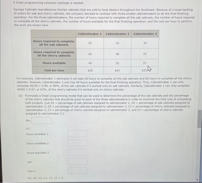 Solved A linear programming computer package is needed. | Chegg.com