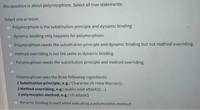 Solved this question is about polymorphism. Select all true | Chegg.com
