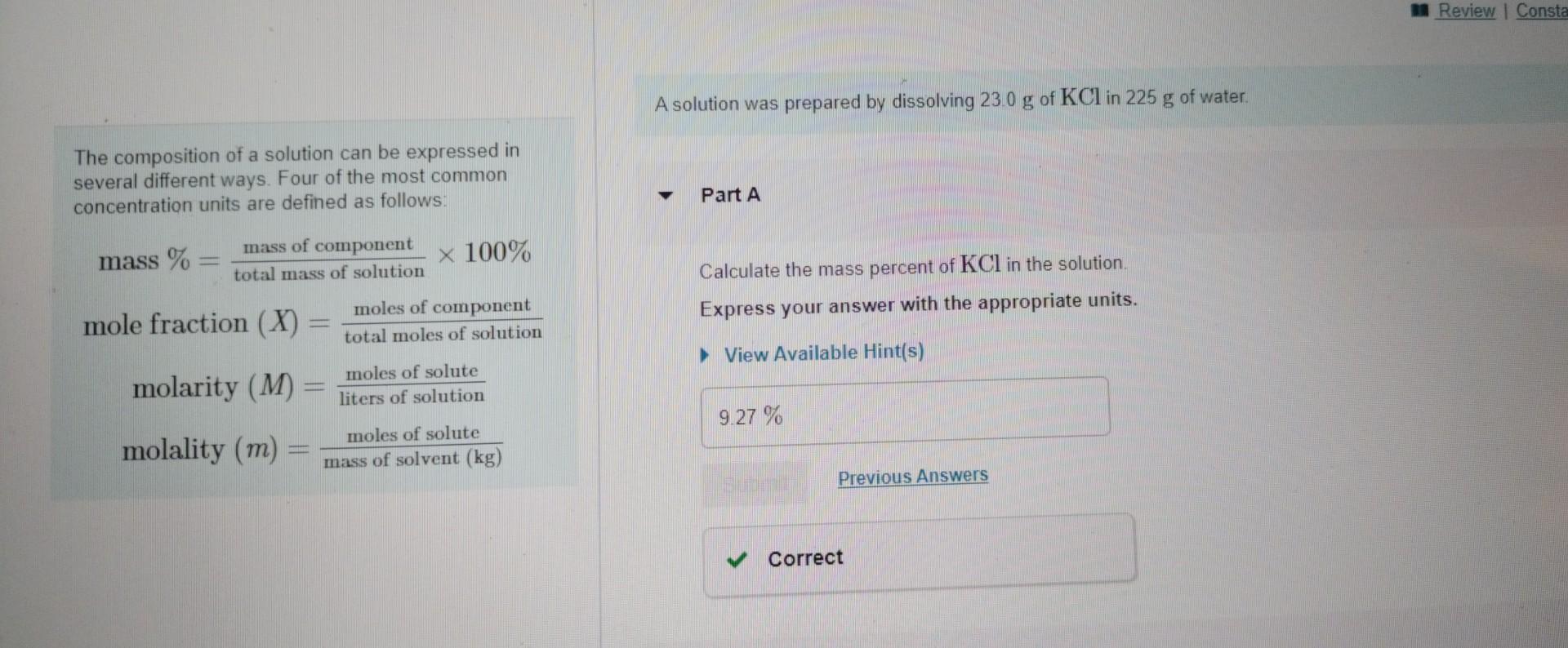 Solved Calculate the molarity of KCl in the solution if the | Chegg.com