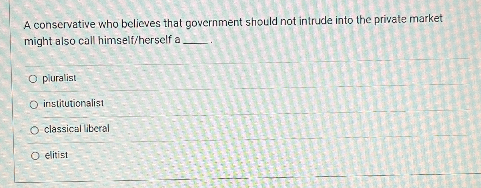 Solved A conservative who believes that government should | Chegg.com