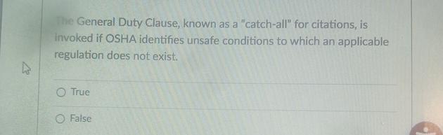 Solved The General Duty Clause Known As A Catch All For