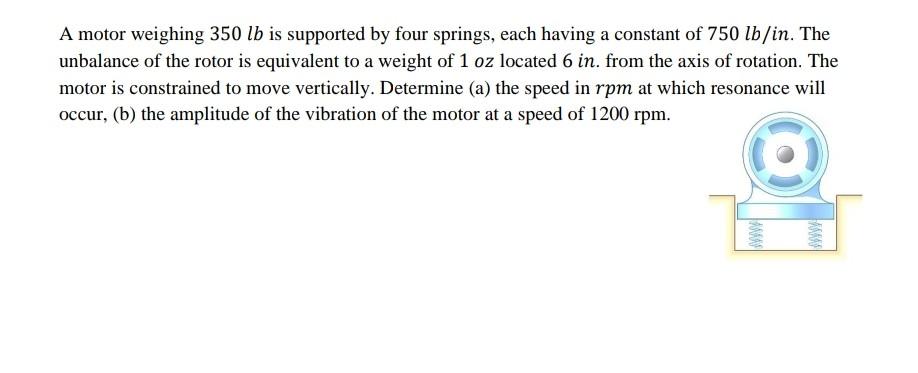 Solved A motor weighing 350lb is supported by four springs, | Chegg.com