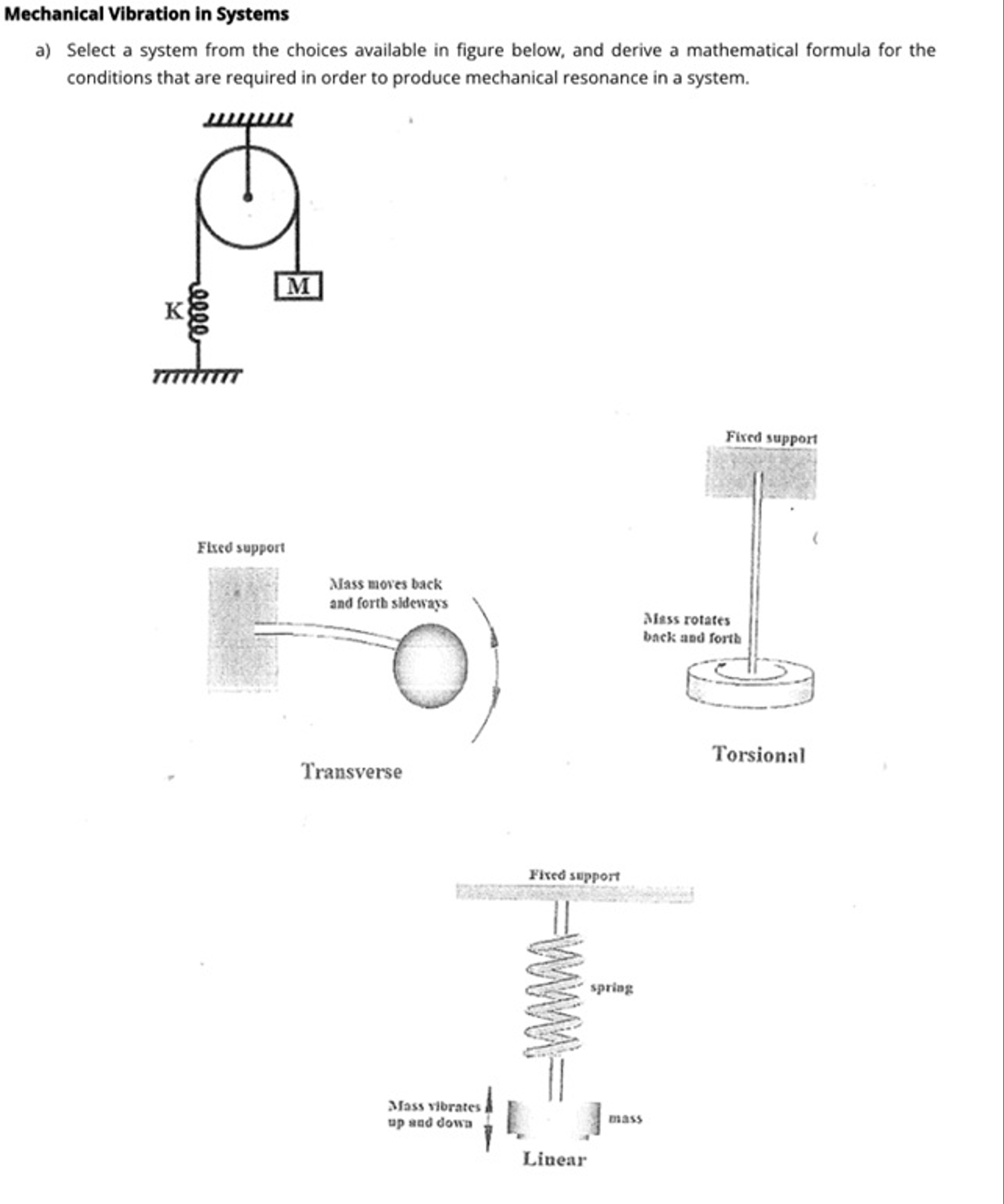 Solved Mechanical Vibration in Systemsa) ﻿Select a system | Chegg.com