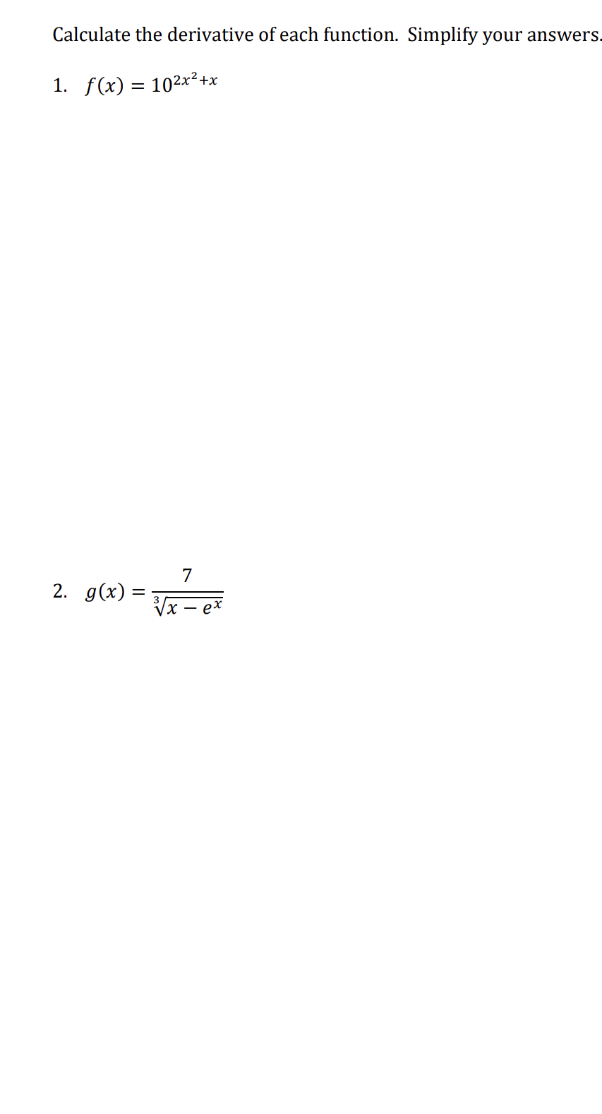 Solved Calculate the derivative of each function. Simplify | Chegg.com