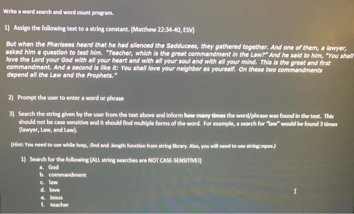 Solved Write A Word Search And Word Count Program 1 Assign