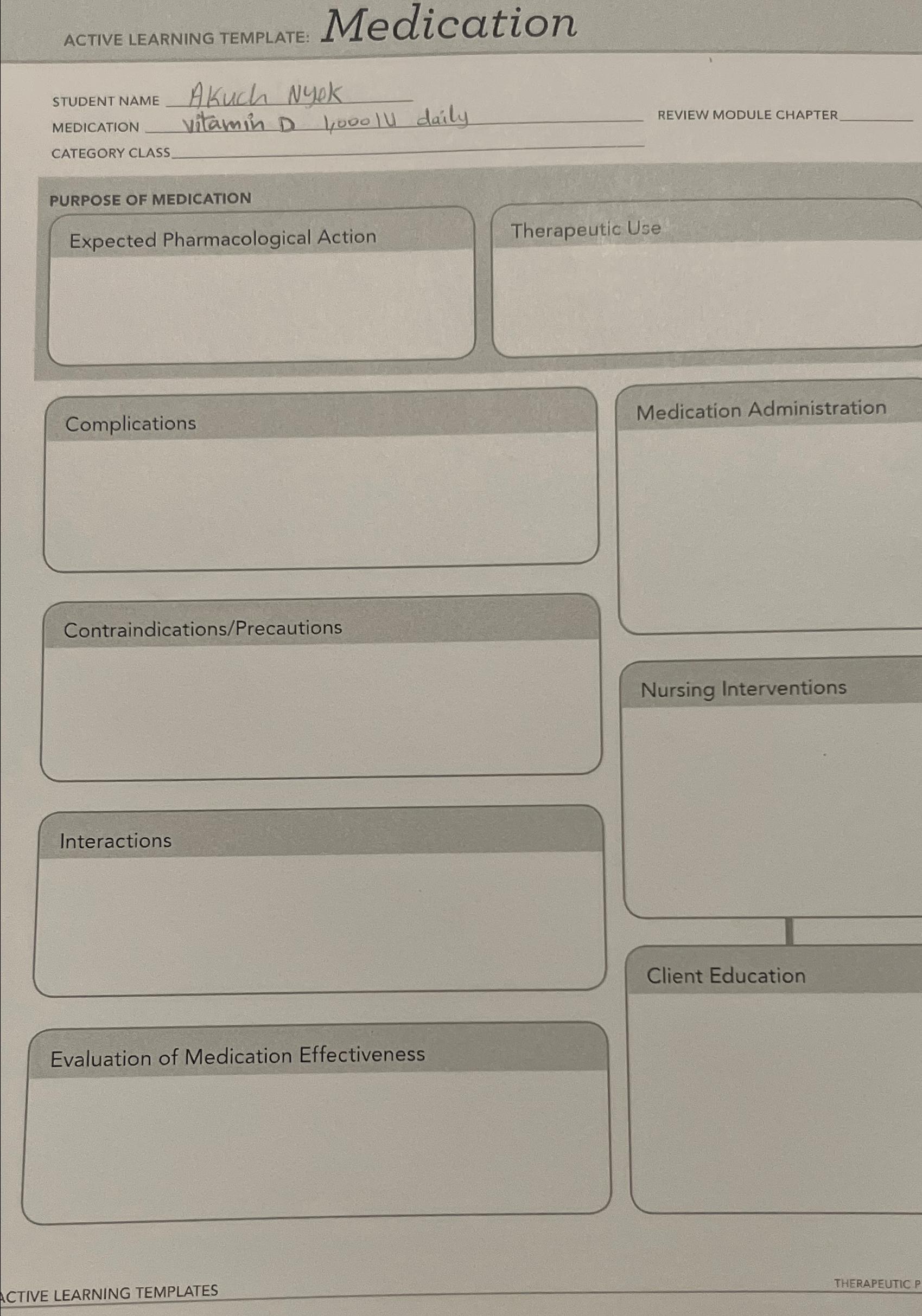 Solved ACTIVE LEARNING TEMPLATE:MedicationSTUDENT NAMEAkuch | Chegg.com