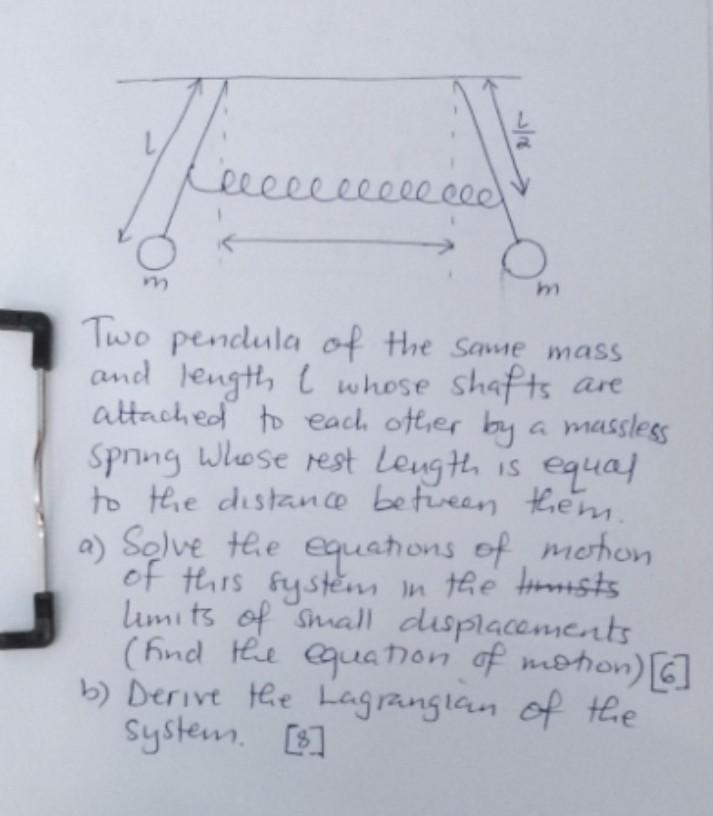 Solved Two pendula of the same mass and length l whose | Chegg.com
