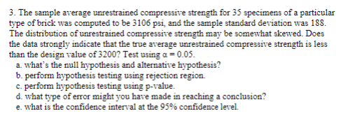 Solved The sample average unrestrained compressive strength | Chegg.com