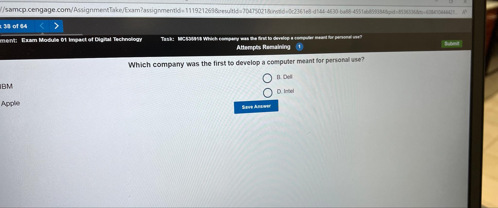 Solved 38 ﻿of 64ment: Exam Module 01 ﻿Impact of Digital | Chegg.com