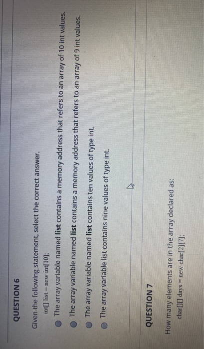 Solved Question 6 Given The Following Statement Select The 