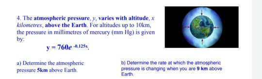 Solved 4. The atmospheric pressure, y, varies with altitude, | Chegg.com