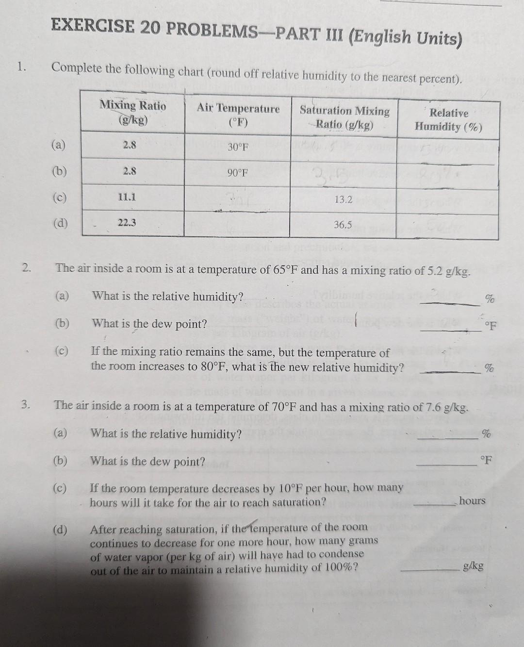 Solved EXERCISE 20 PROBLEMS-PART III (English Units) 1. | Chegg.com