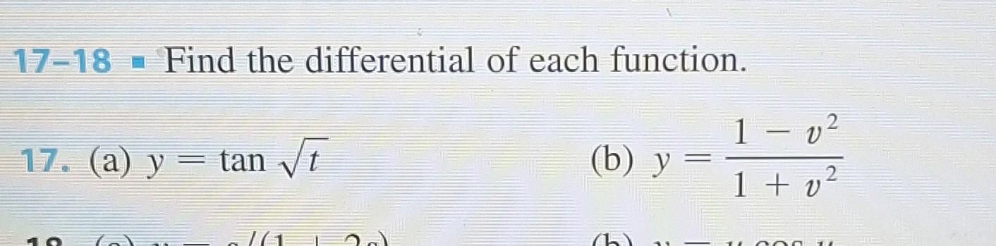 Solved 17-18 - Find the differential of each function. 17. | Chegg.com